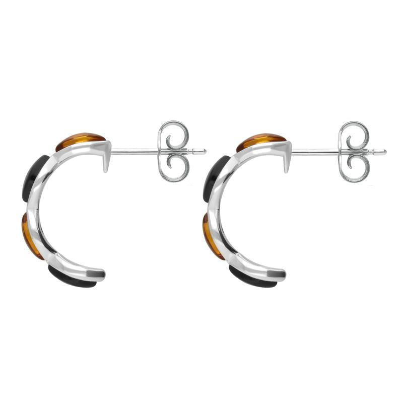 Sterling Silver Whitby Jet Amber Marquise Four Stone Curved Stud ...
