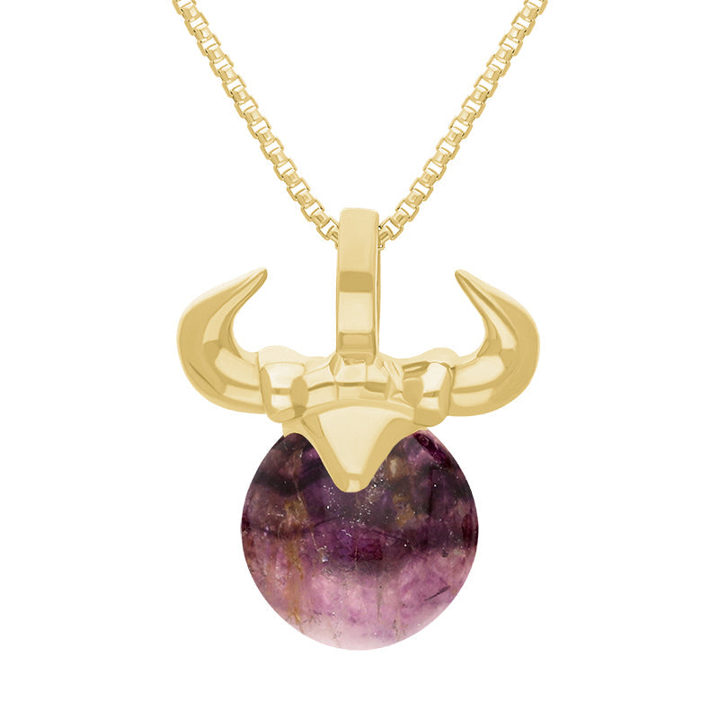 18ct Yellow Gold Blue John Zodiac Taurus 10mm Bead Pendant P3621 ...