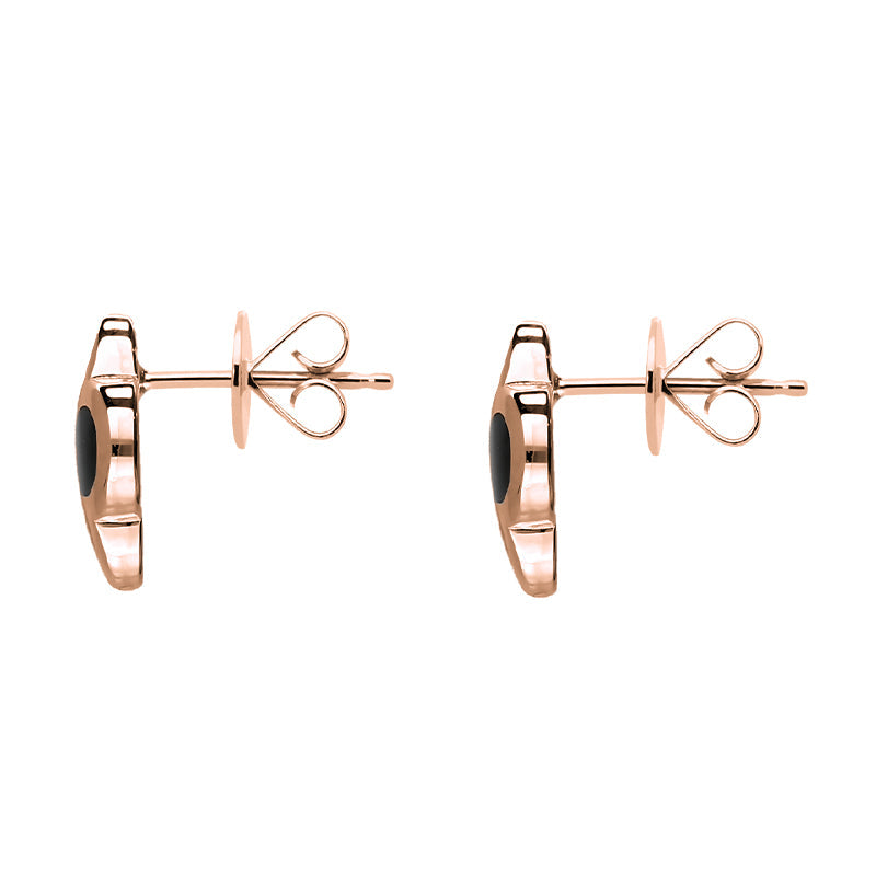 18ct Rose Gold Whitby Jet Bloom Four Leaf Clover Stud Earrings E2465 ...