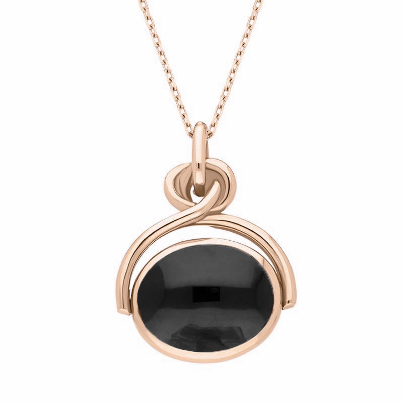 18ct Rose Gold Whitby Jet Blue John Oval Swivel Fob Necklace P096 ...