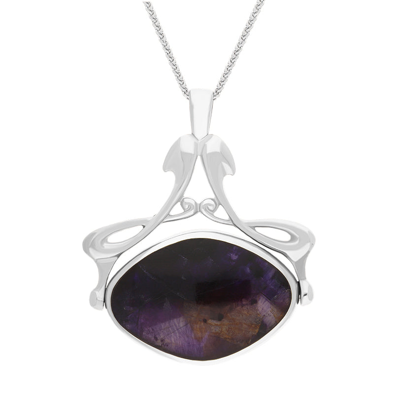 18ct White Gold Whitby Jet Blue John Bell Diamond Swivel Fob Necklace ...