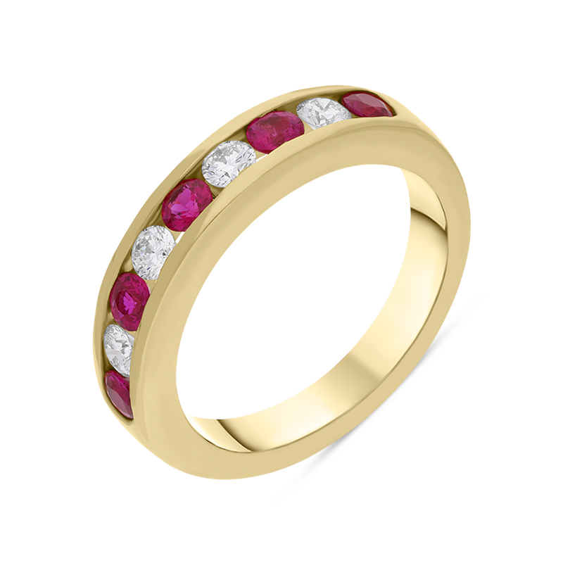 18ct Yellow Gold 0.64ct Ruby Diamond Half Eternity Ring D Supplier ...