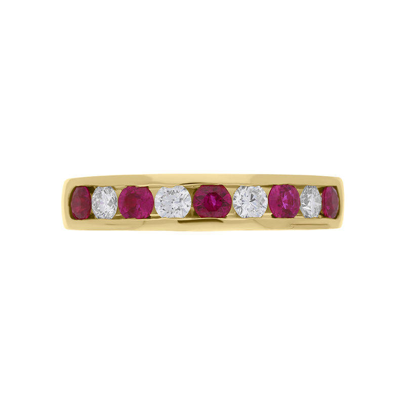 18ct Yellow Gold 0.64ct Ruby Diamond Half Eternity Ring D Supplier: Ullmanns Ring | Jura Watches