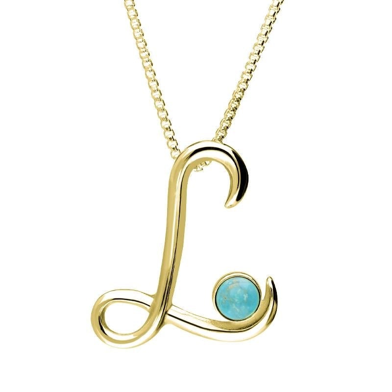 18ct Yellow Gold Turquoise Love Letters Initial L Necklace P3459 ...
