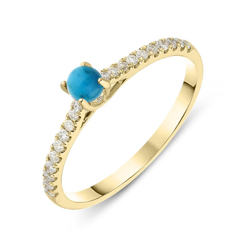18ct Yellow Gold Turquoise Diamond Round Solitaire Ring Supplier: Jewel ...