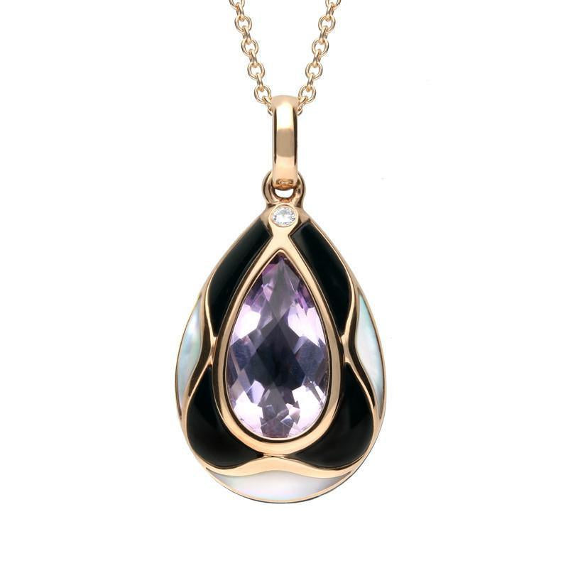 18ct Rose Gold Whitby Jet Diamond Amethyst Pear Necklace Supplier: Up ...
