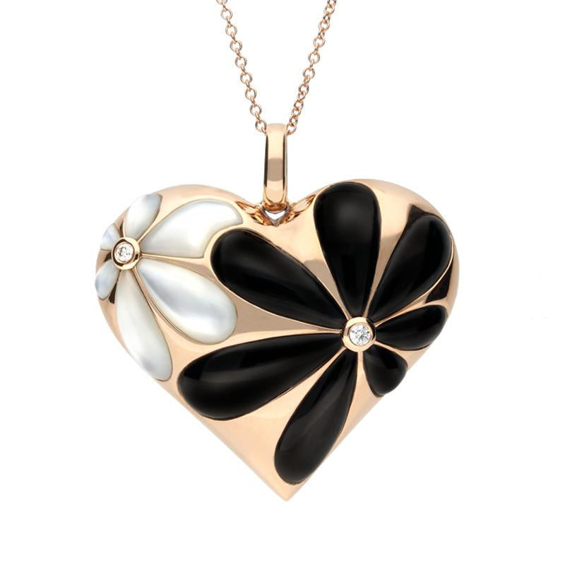 18ct Rose Gold Whitby Jet Diamond Small Flower Heart Necklace Supplier ...