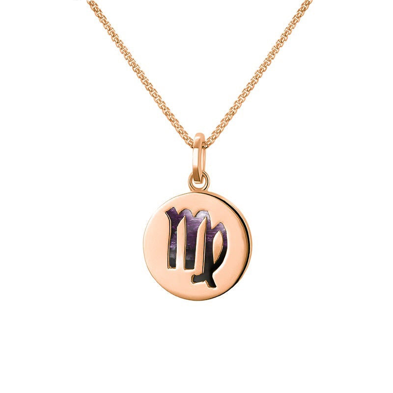 9ct Rose Gold Blue John Zodiac Virgo Round Necklace P3604 Necklace | Jura Watches