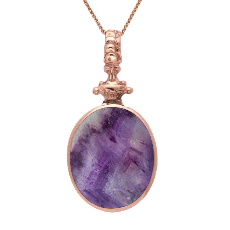 9ct Rose Gold Whitby Jet Blue John Double Sided Oval Fob Necklace p100 ...