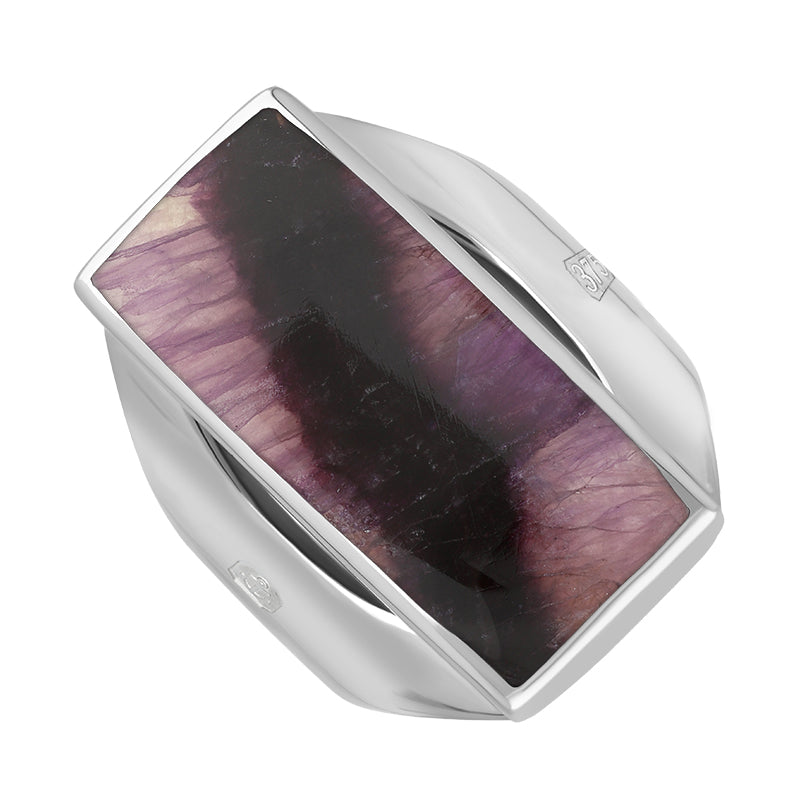 9ct White Gold Blue John Hallmark Medium Oblong Ring R065_FH Ring ...