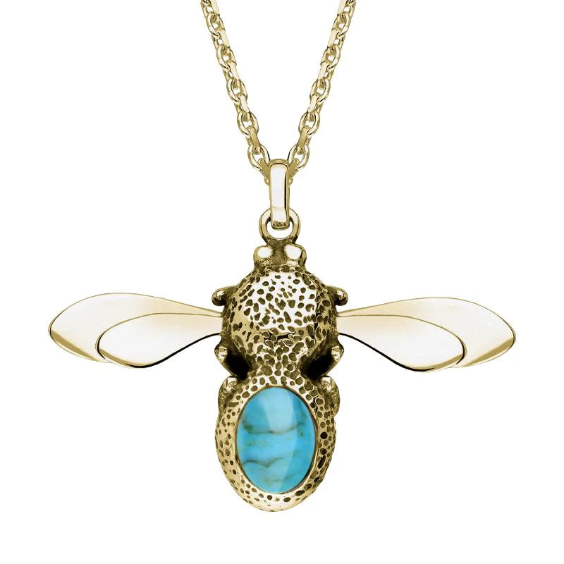 9ct Yellow Gold Turquoise Stone Set Body Bee Necklace P3523 Necklace ...