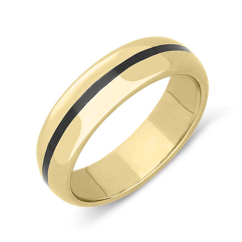 18ct Yellow Gold Whitby Jet 1mm Stone Inlaid Wedding Band Ring R623 ...