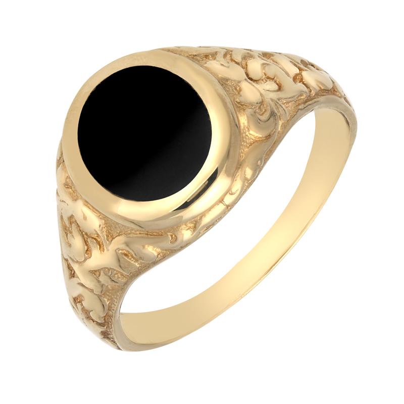 9ct Yellow Gold Whitby Jet Carved Shoulder Oval Signet Ring R100 Ring ...