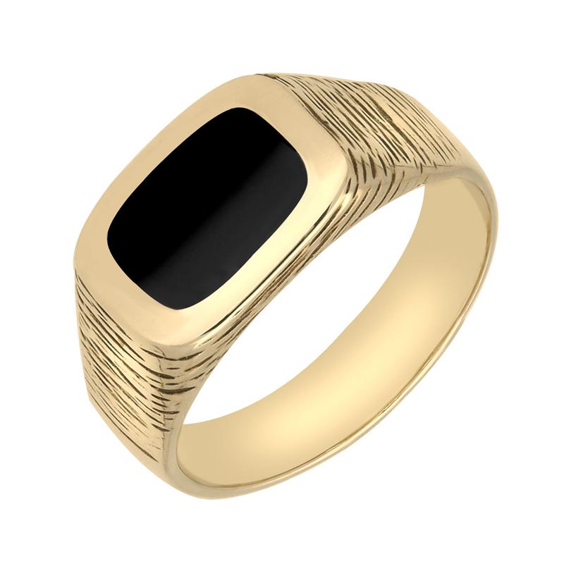 9ct Yellow Gold Whitby Jet Oblong Bark Effect Signet Ring R006 Ring | Jura Watches