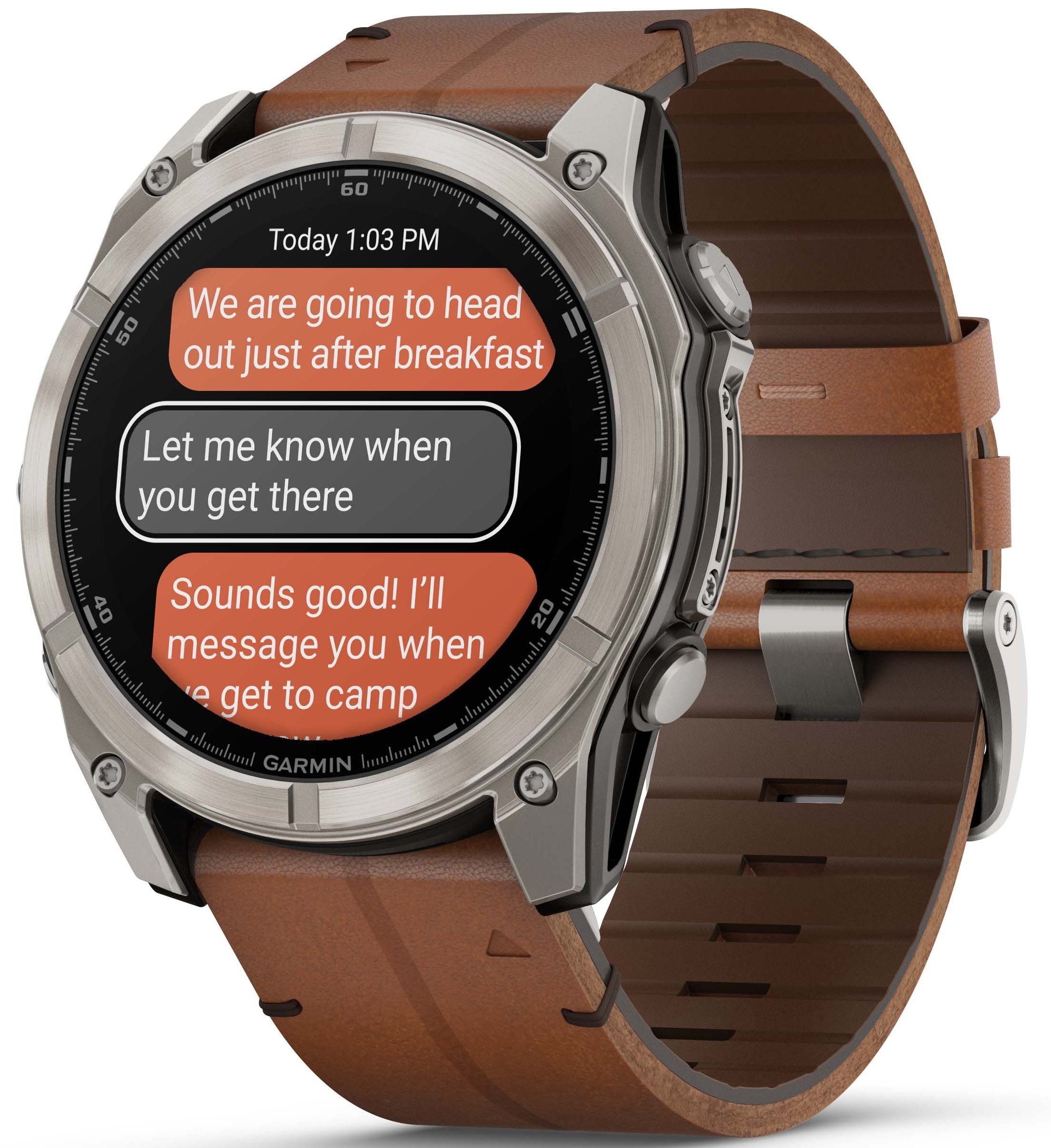 Garmin Fenix 8 51mm Sapphire AMOLED Titanium Chestnut Leather Band ...