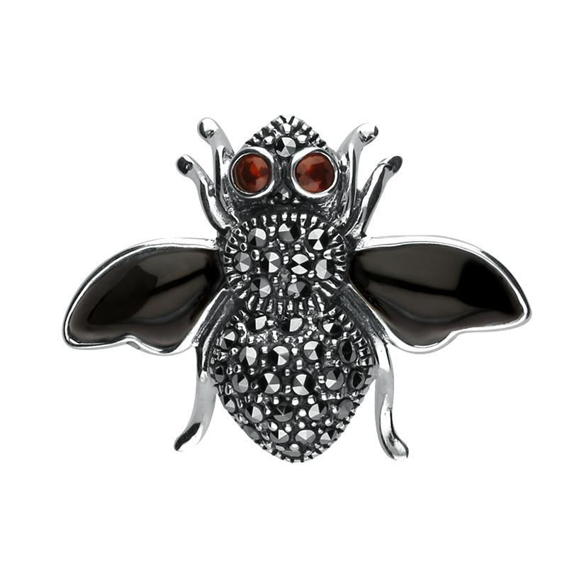 Sterling Silver Whitby Jet Wings Marcasite Garnet Bee Brooch M330 ...