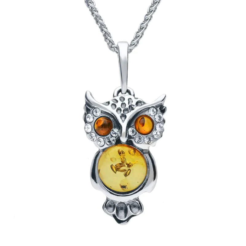 Sterling Silver Amber Cubic Zirconia Owl Medium Necklace Supplier ...