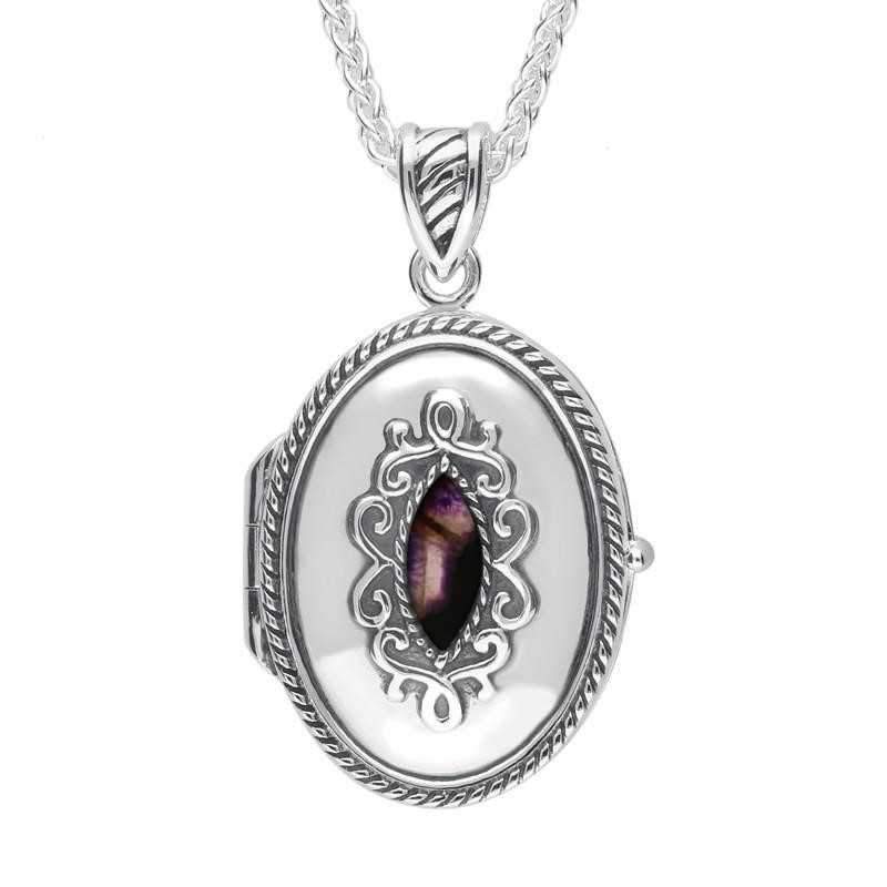 Sterling Silver Blue John Oval Marquise Stone Locket P2620 Necklace ...
