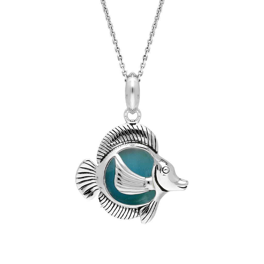 Sterling Silver Larimar Single Stone Angel Fish Necklace P2585 Necklace ...