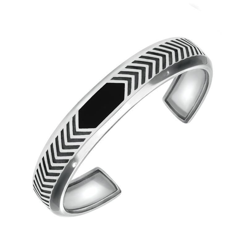 Sterling Silver Whitby Jet Chevron Patterned Stone Set Bangle B688 ...