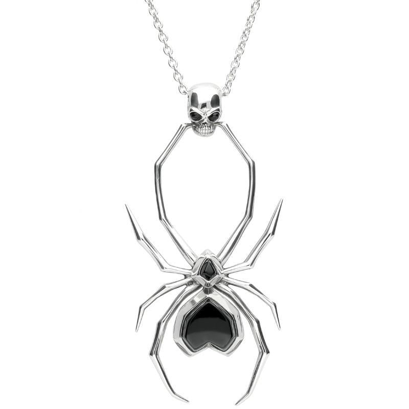 Sterling Silver Whitby Jet Gothic Spider Skull Necklace P2038C Necklace ...