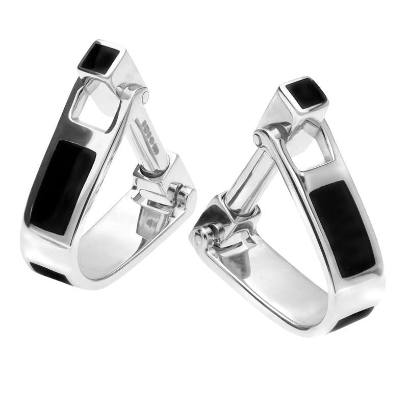Sterling Silver Whitby Jet Inlaid Oblong Hoop Cufflinks D CL493 ...