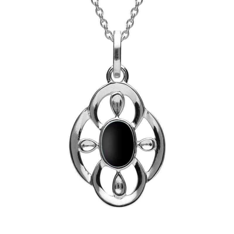 Sterling Silver Whitby Jet Open Petal Flower Necklace Supplier ...