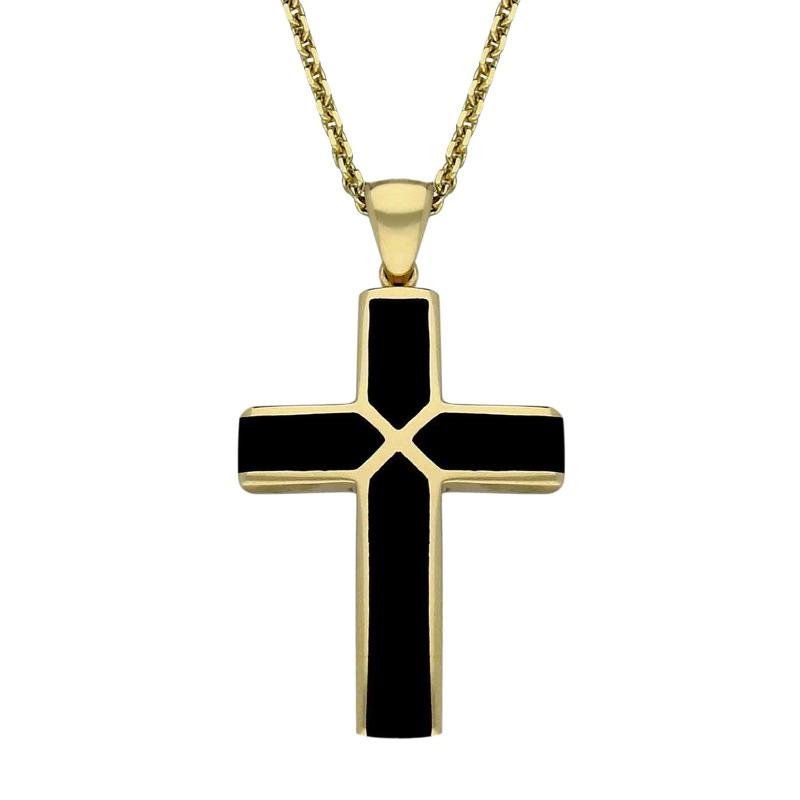 9ct Yellow Gold Whitby Jet Four Stone Cross Necklace P1866 Necklace ...