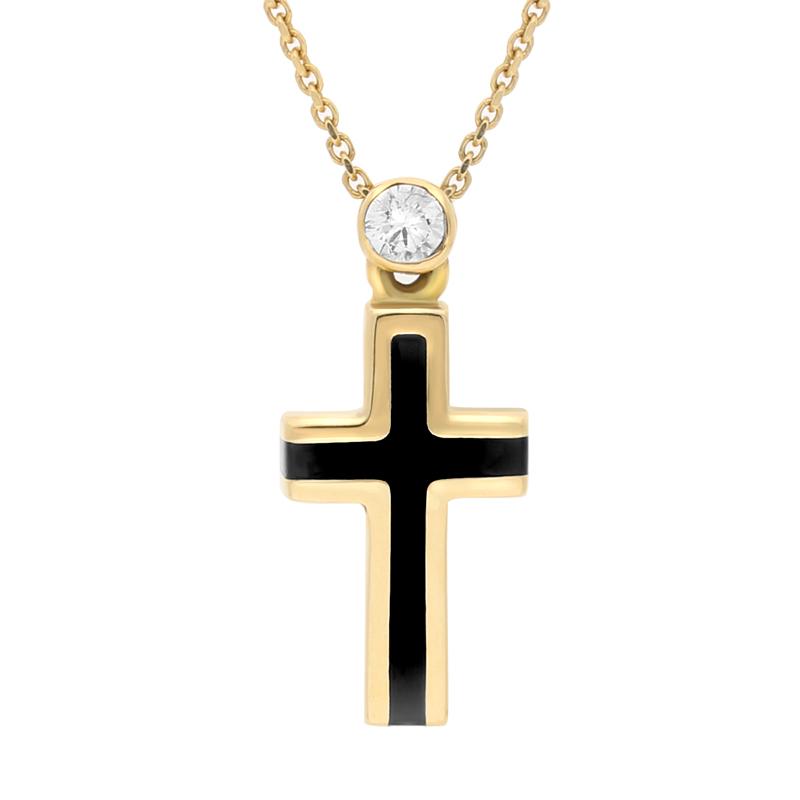 18ct Yellow Gold Whitby Jet Diamond Channel Set Cross Necklace D P1083c ...