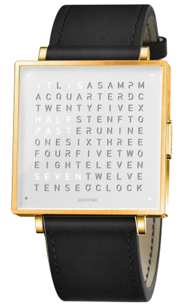 QLOCKTWO Watch W39 Gold Black Leather D QW39EN7YGLGWH Watch | Jura Watches