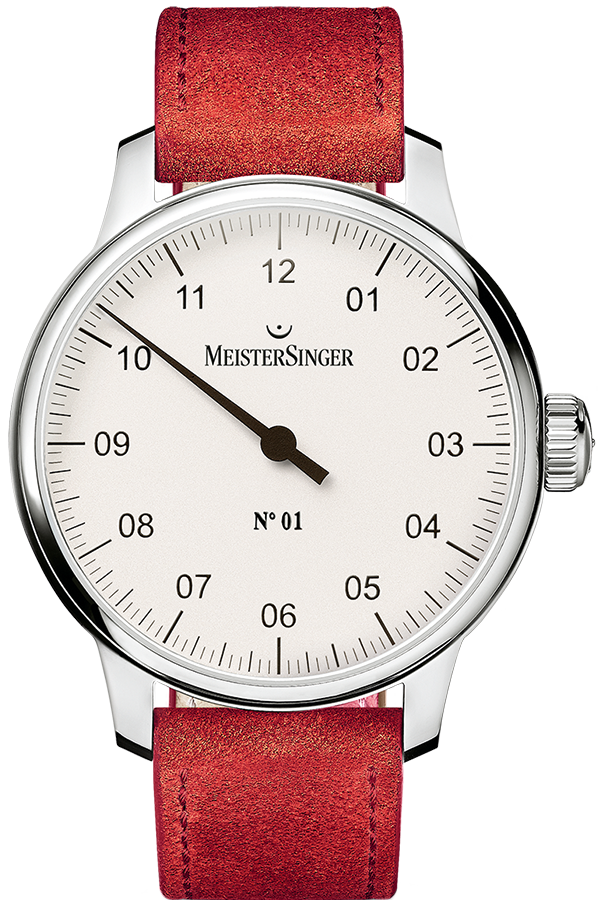 MeisterSinger Watch N. 01 Silver White DM301 Suede Red Watch | Jura Watches
