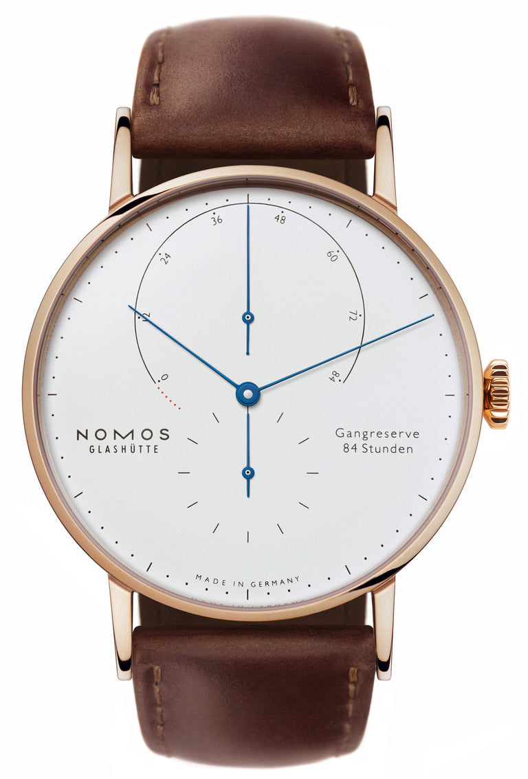 Nomos Glashutte Watch Lambda Rose Gold Zeiger Geblaut Sapphire Crystal 932 Watch | Jura Watches
