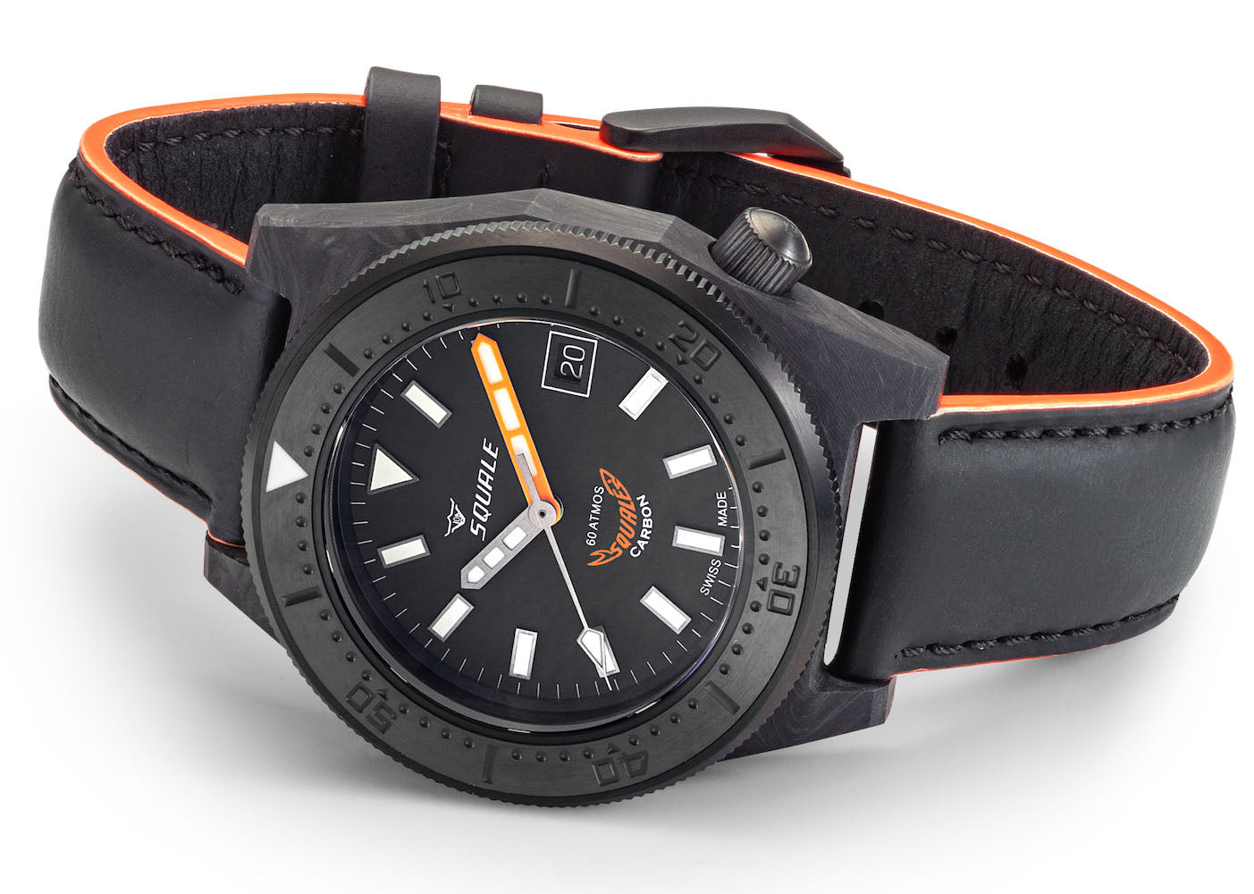 Squale T183 Orange Forged Carbon Leather Watch T-183FCOR Watch | Jura ...
