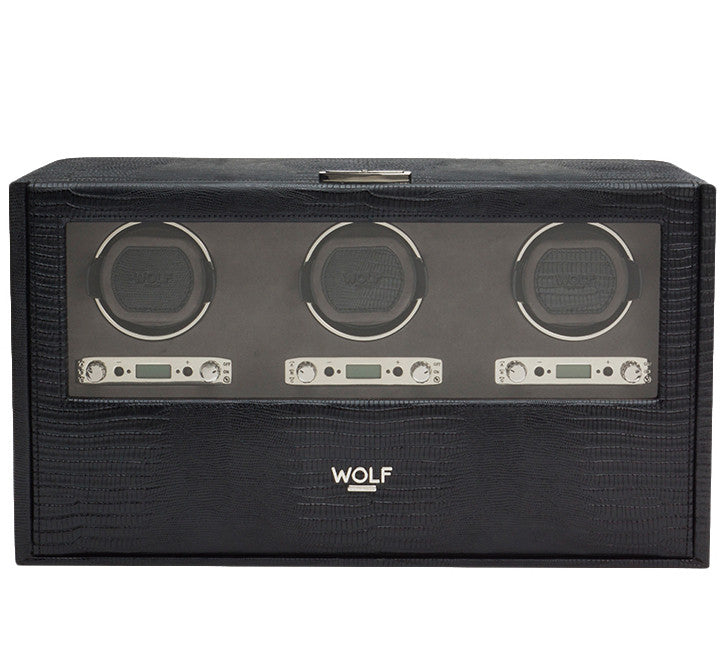 Wolf Watch Winder Blake Triple Storage And Travel Case Black Lizard ...